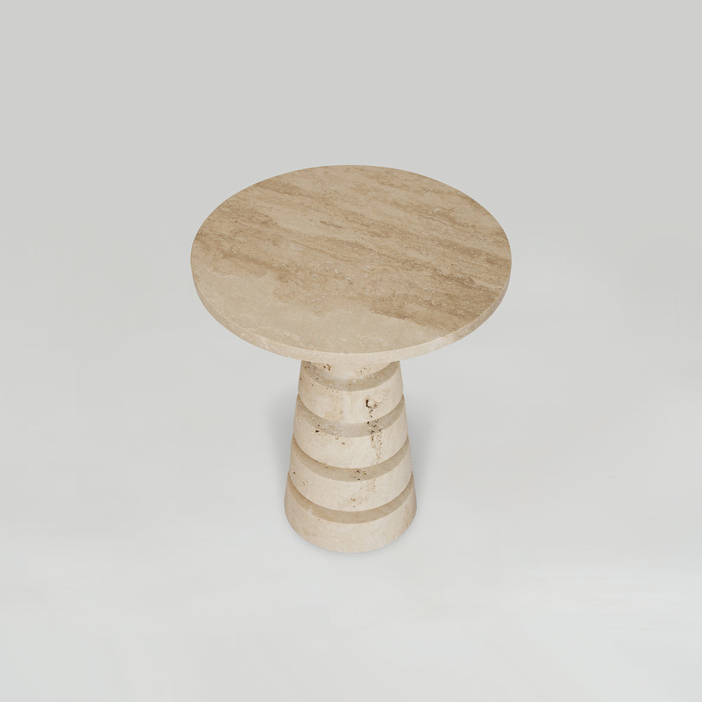 TRAVERTINE 'LAYERED CONE' SIDE TABLE