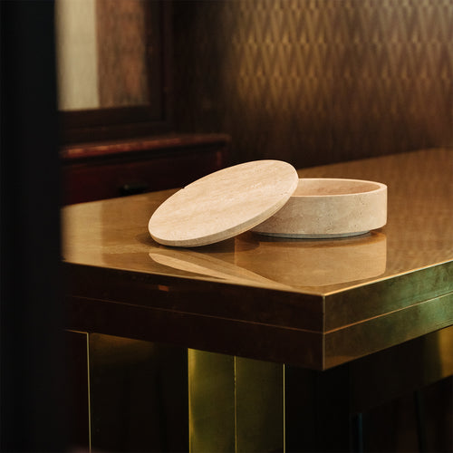 Travertine Cylinder Bowl With Lid – Decorative Stone Bowl
