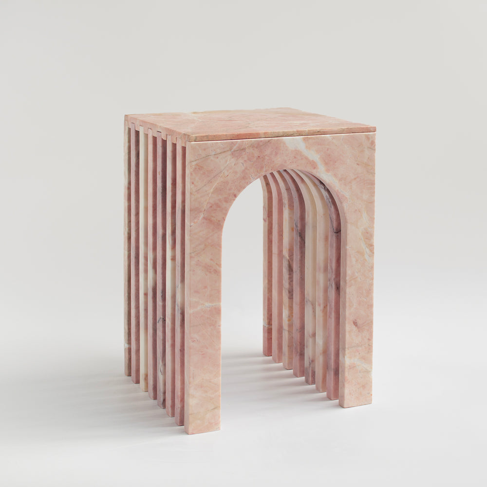 "BALANCE" PINK MARBLE SIDE TABLE – Arched Minimalist Design