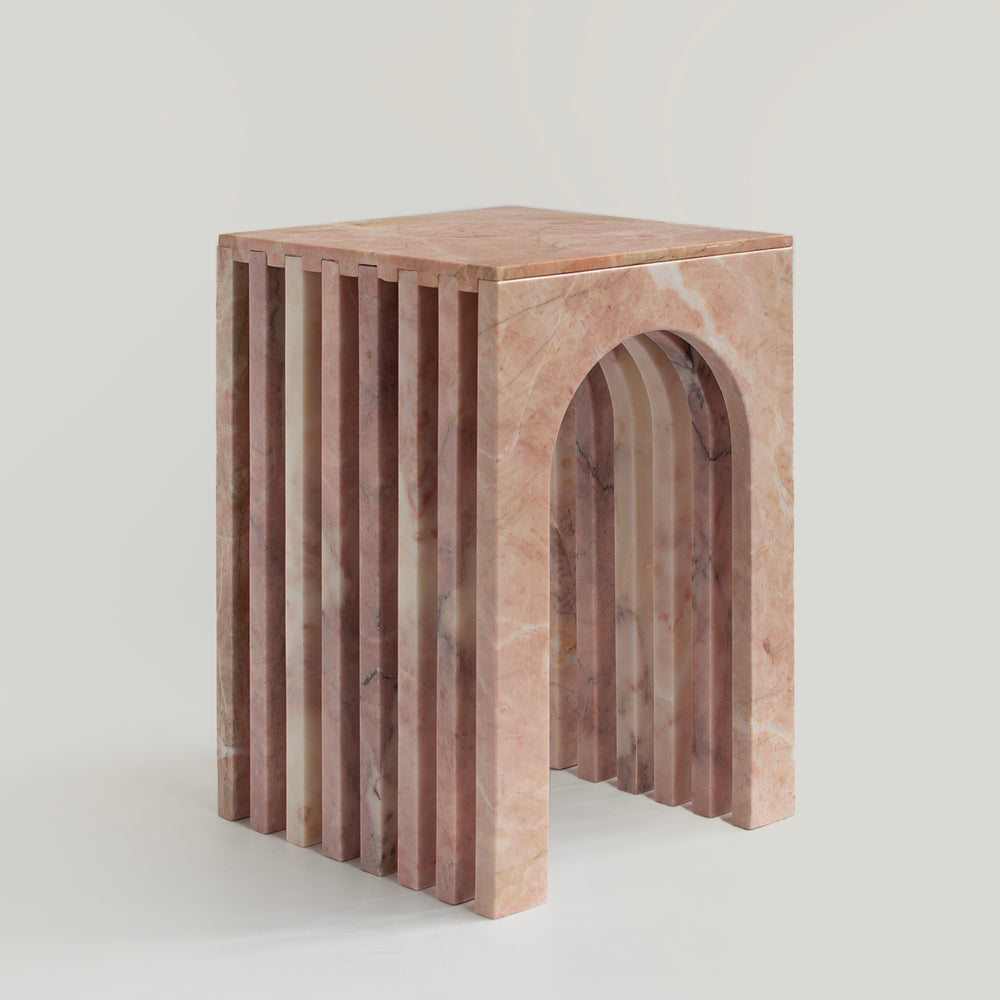 "BALANCE" PINK MARBLE SIDE TABLE – Arched Minimalist Design