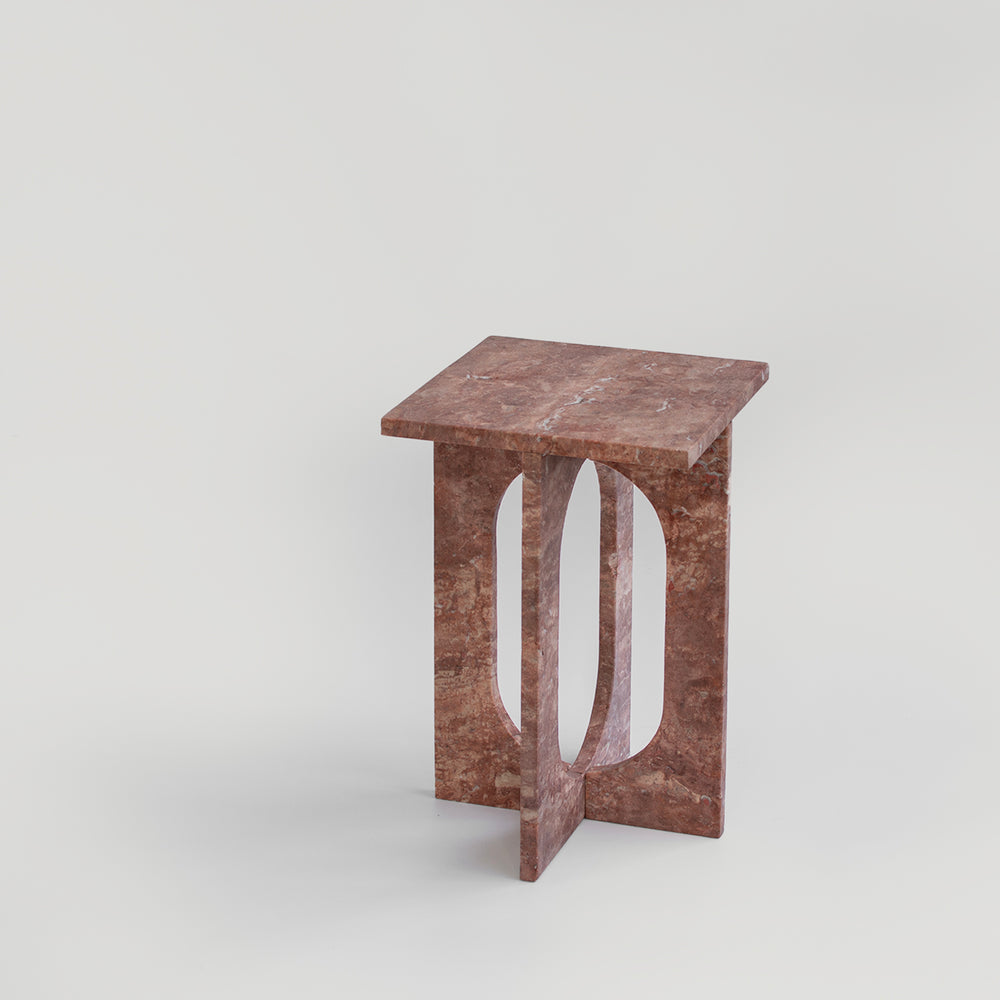 'BOND' SIDE TABLE - Red Travertine Stone and Marble Accent Table
