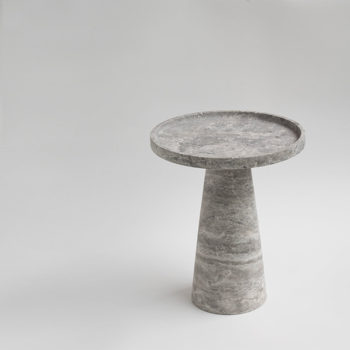 Silver Travertine Cone Side Table – Modern Stone Accent Table