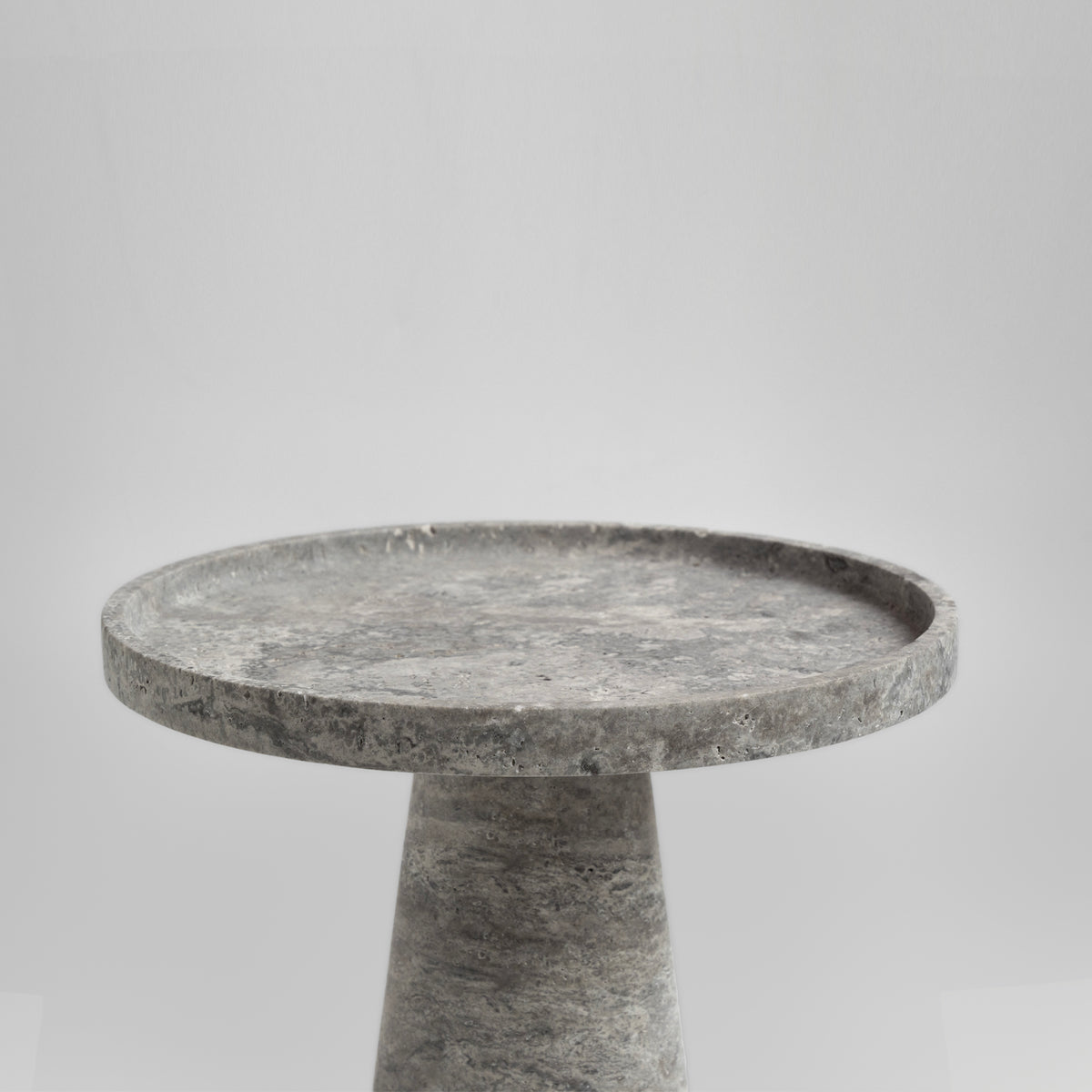 Silver Travertine Cone Side Table – Modern Stone Accent Table