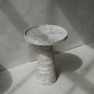 Silver Travertine Cone Side Table – Modern Stone Accent Table