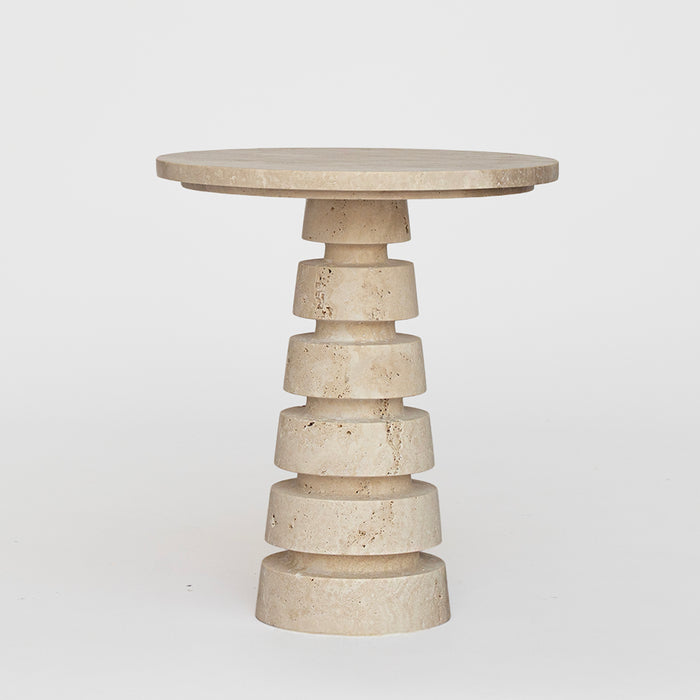TRAVERTINE 'LAYERED CONE' SIDE TABLE