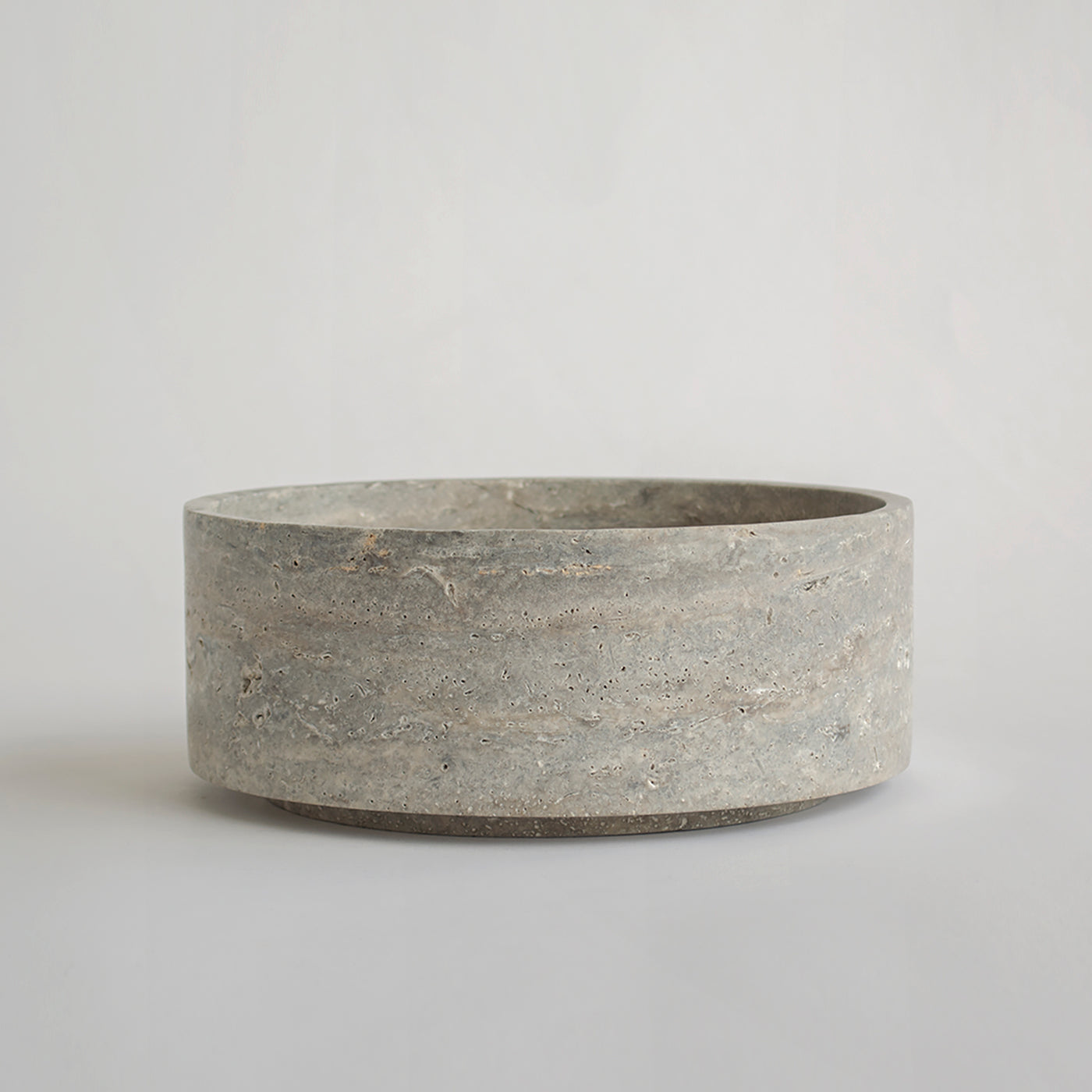 Silver Travertine Bowl – Decorative Stone Cylinder Bowl 25 cm