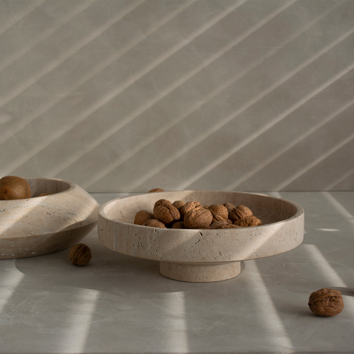 Travertine Narrow Bowl - Decorative Stone Bowl for Home Decor